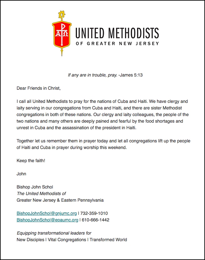 A Letter From the Bishop | Cape May United Methodist Church